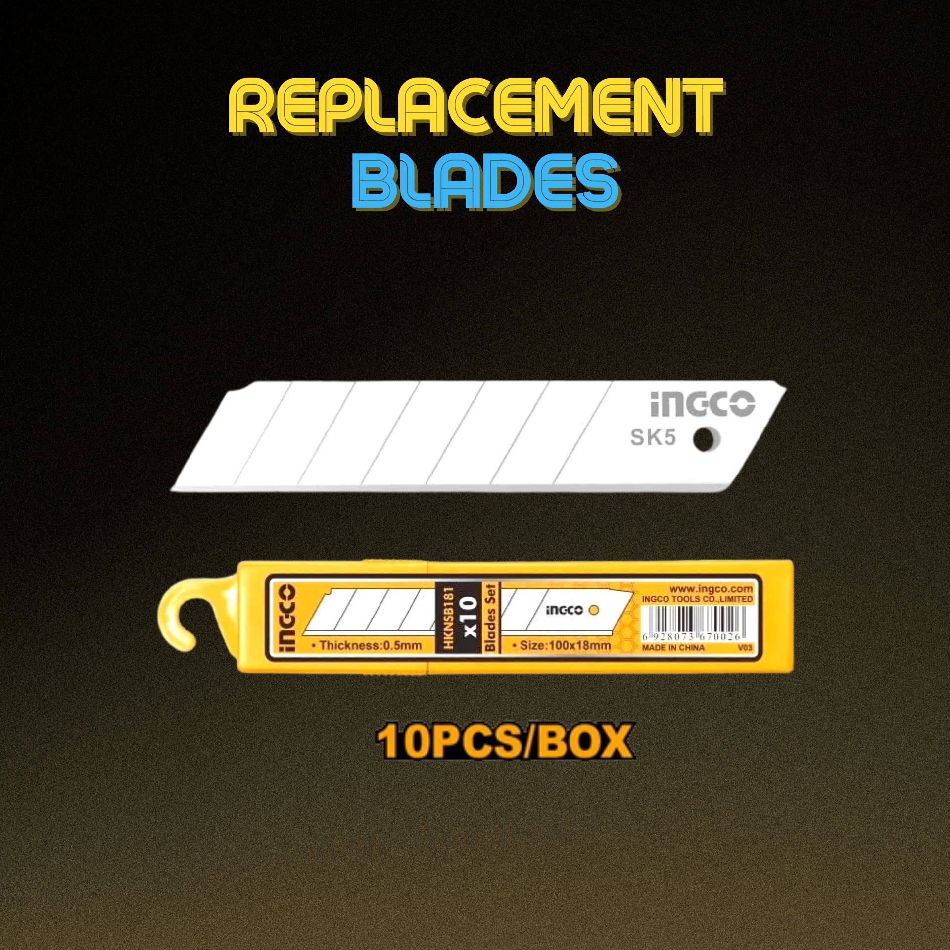 INGCO 10 PCS 18MM KNIFE BLADES SET - SPCL GLOBAL