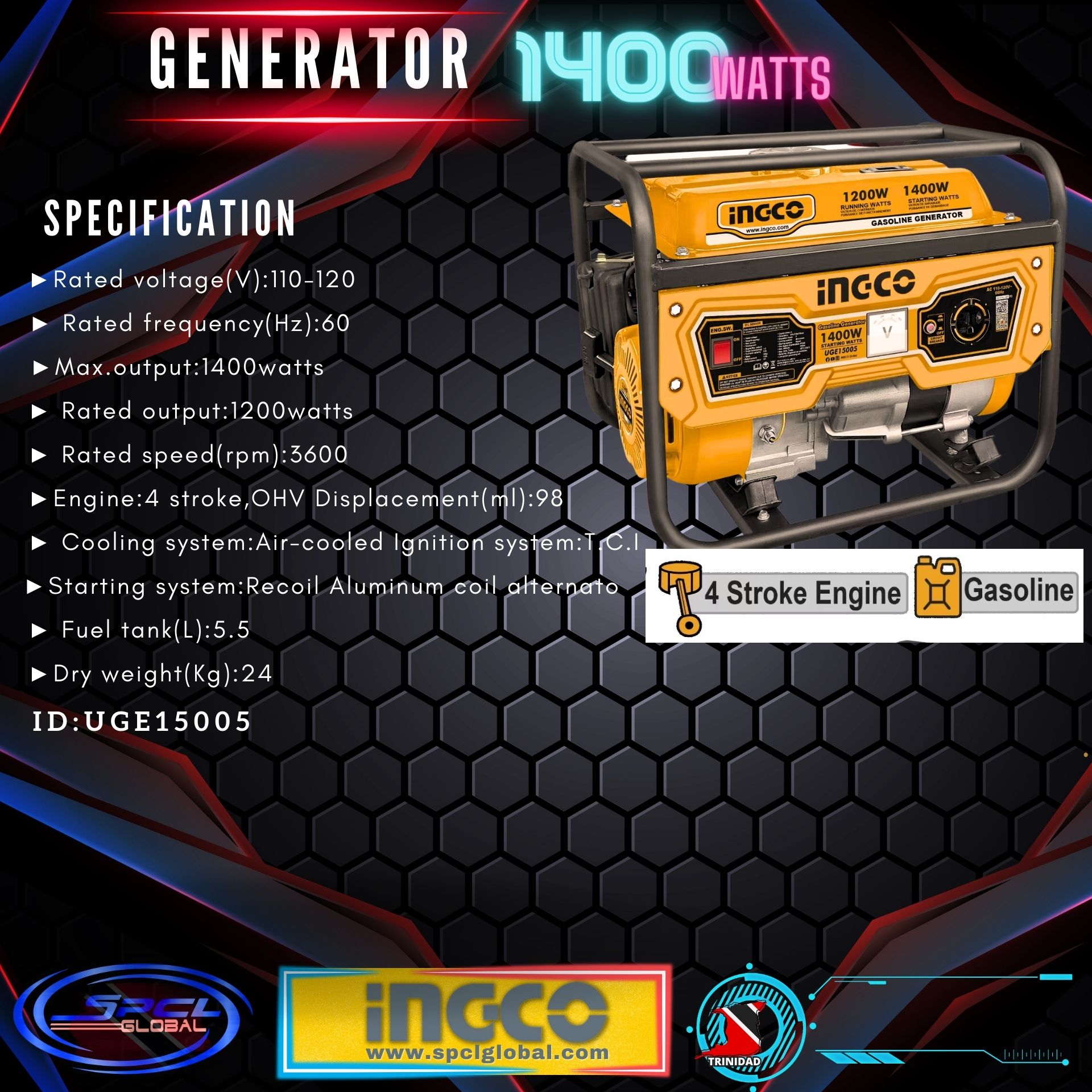 1400W Gasoline Generator - SPCL GLOBAL