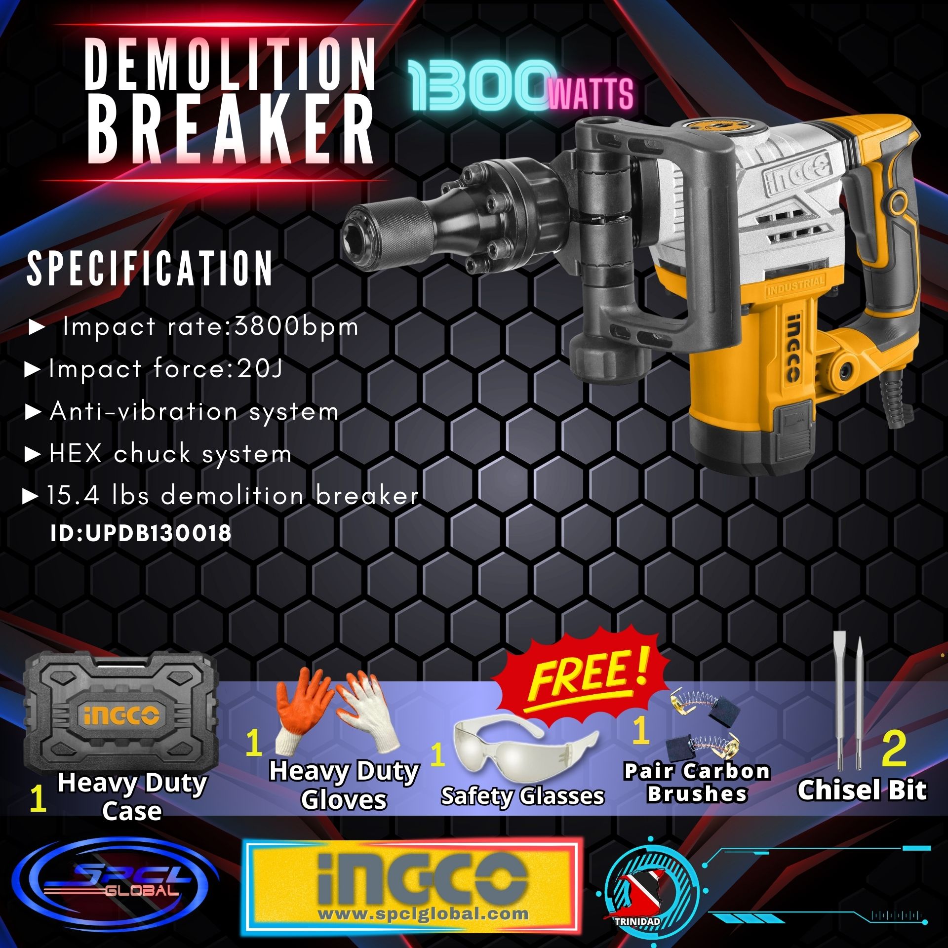 1300W Demolition breaker - SPCL GLOBAL