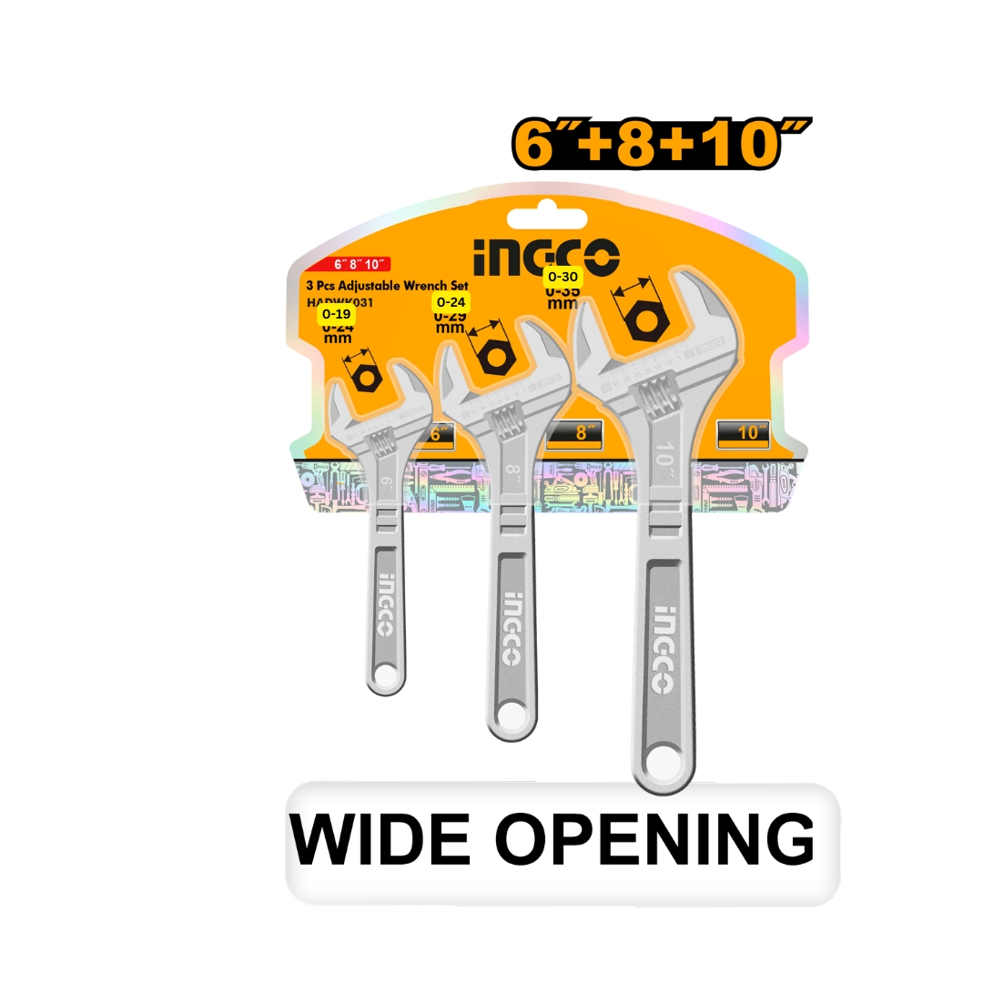 INGCO 3PC ADJUSTABLE WRENCH SET - SPCL GLOBAL