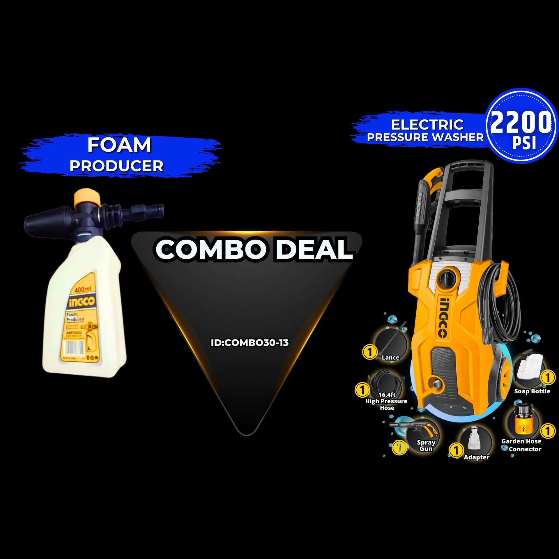 COMBO30-13 FOAM PRODUCER (AMFP4002)+2200 PSI PRESSURE WASHER ...