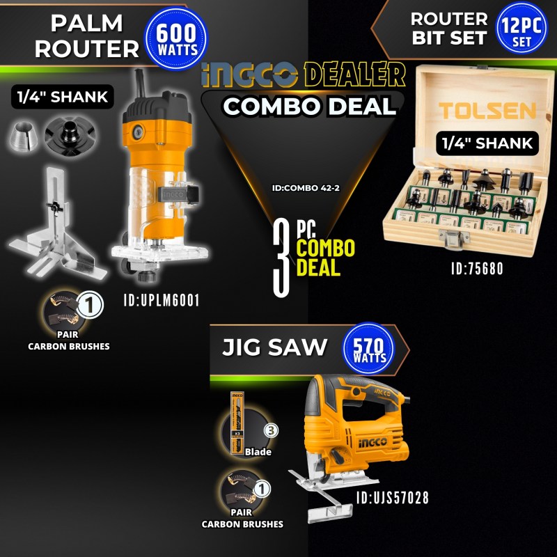 (COMBO42-2) JIG SAW + PALM ROUTER + TOLSEN 12PC ROUTER BIT SET - SPCL ...