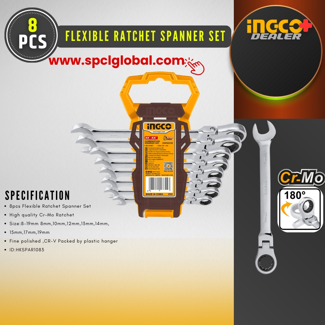 8 PC FLEXIBLE RATCHET SPANNER SET - SPCL GLOBAL