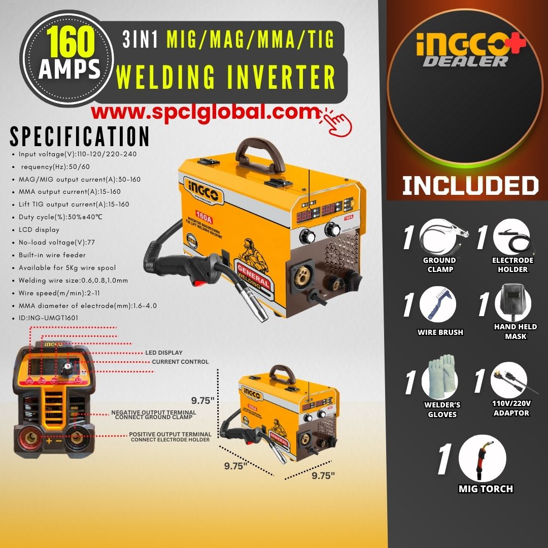 160 AMP 3 IN 1 MING/MAG/MMA/TIG WELDING INVERTER - SPCL GLOBAL