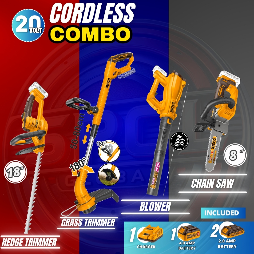 CORDLESS HEDGE TRIMMER + GRASS TRIMMER + BLOWER +CHAIN SAW COMBO - SPCL ...