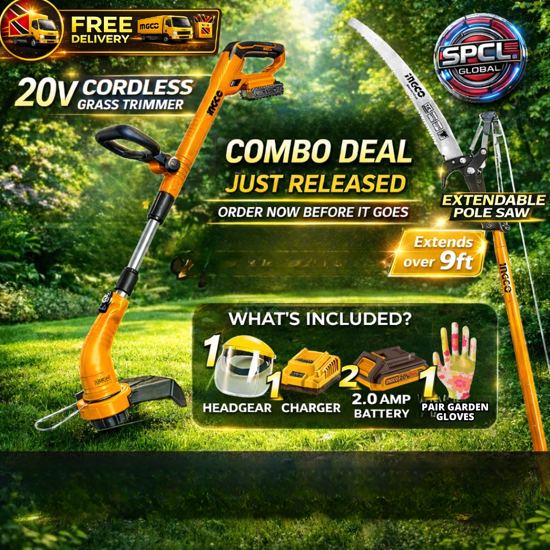 CORDLESS GRASS TRIMMER + EXTENDABLE POLE SAW COMBO - SPCL GLOBAL
